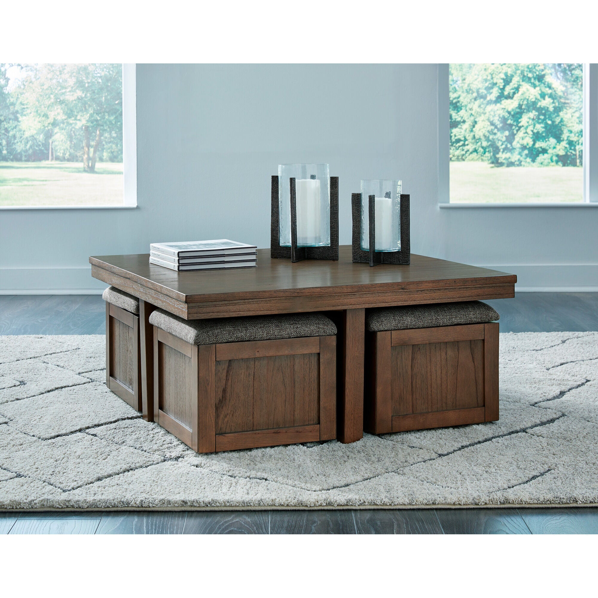 Ashley Boardernest Brown Coffee Table with 4 Stools